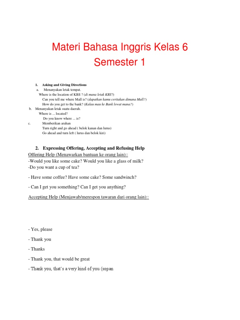 Materi Bahasa Inggris Kelas 6 Semester 1 | PDF | Linguistics | Language ...