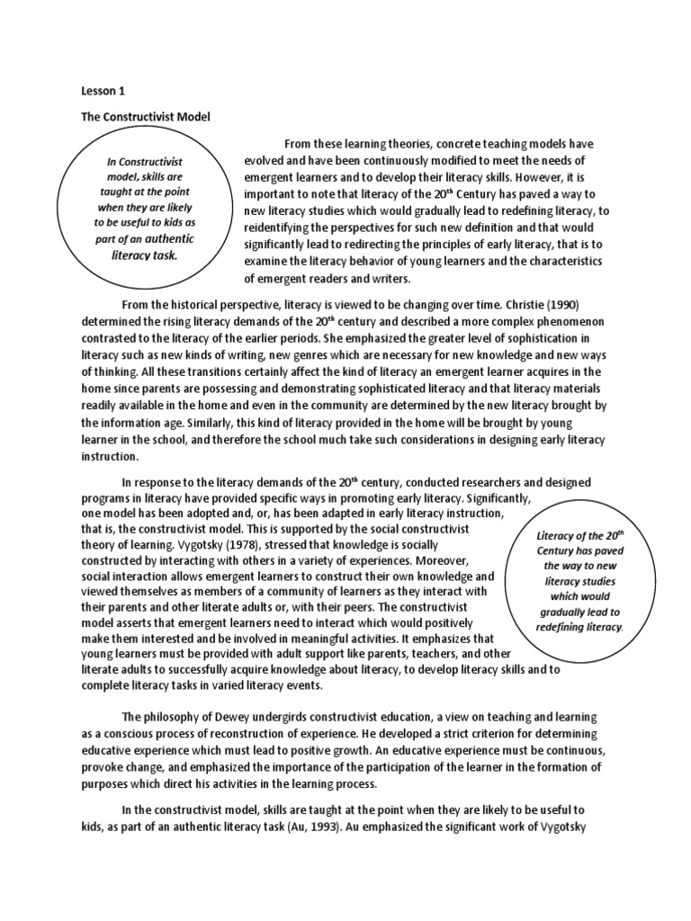 Lesson 1 The Constructivist Model: Authentic Literacy Task | PDF ...