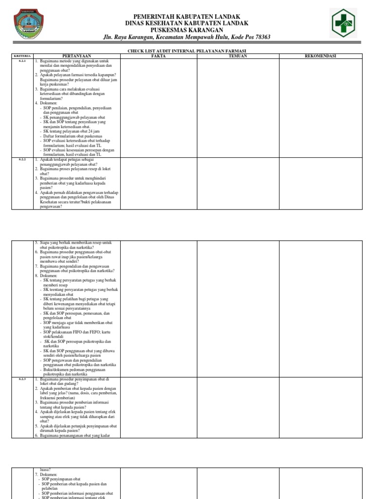 Checklist Audit Farmasi Pdf