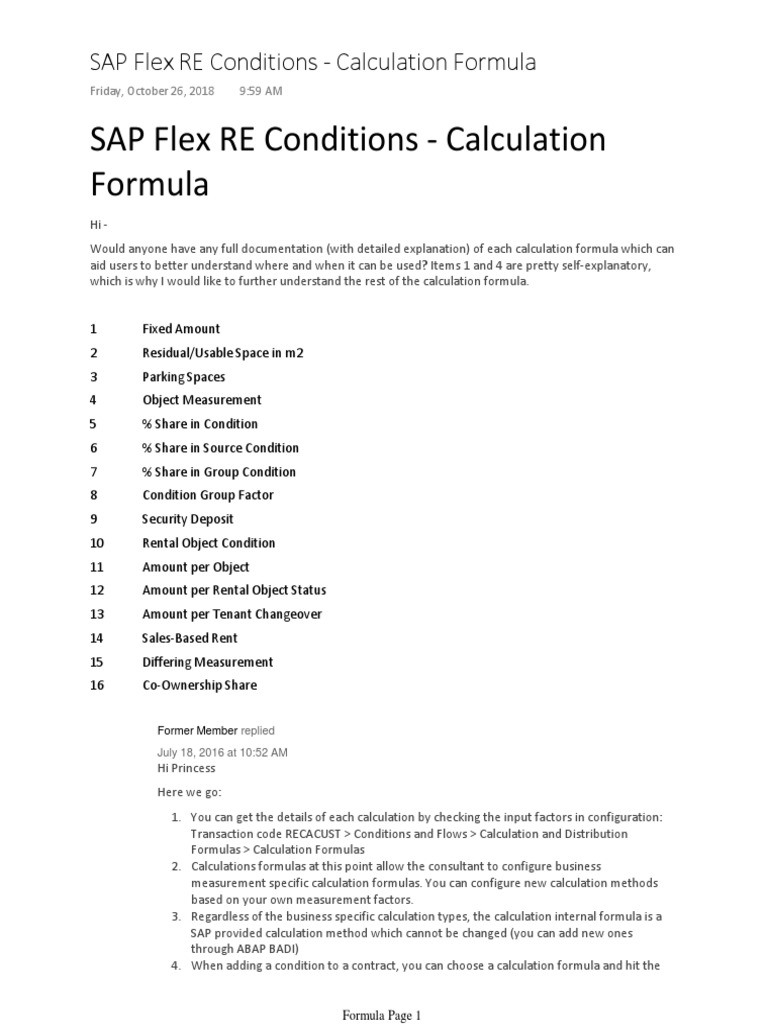 SAP Flex RE Conditions - Calculation Formula | PDF | Renting ...