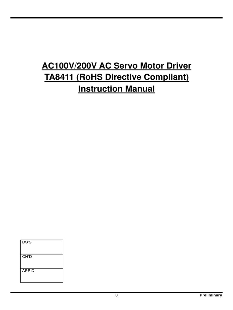 Ac100V/200V Ac Servo Motor Driver Ta8411 (Rohs Directive Compliant) Instruction Manual ...