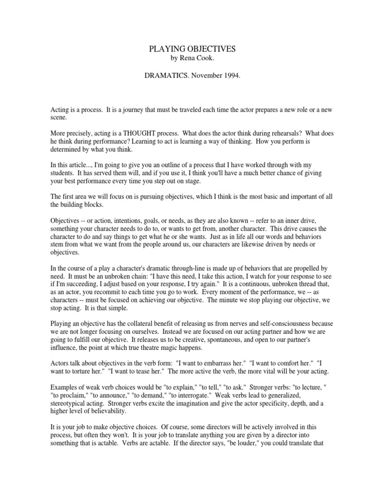 Playing Objectives: by Rena Cook. DRAMATICS. November 1994 | PDF | Goal ...