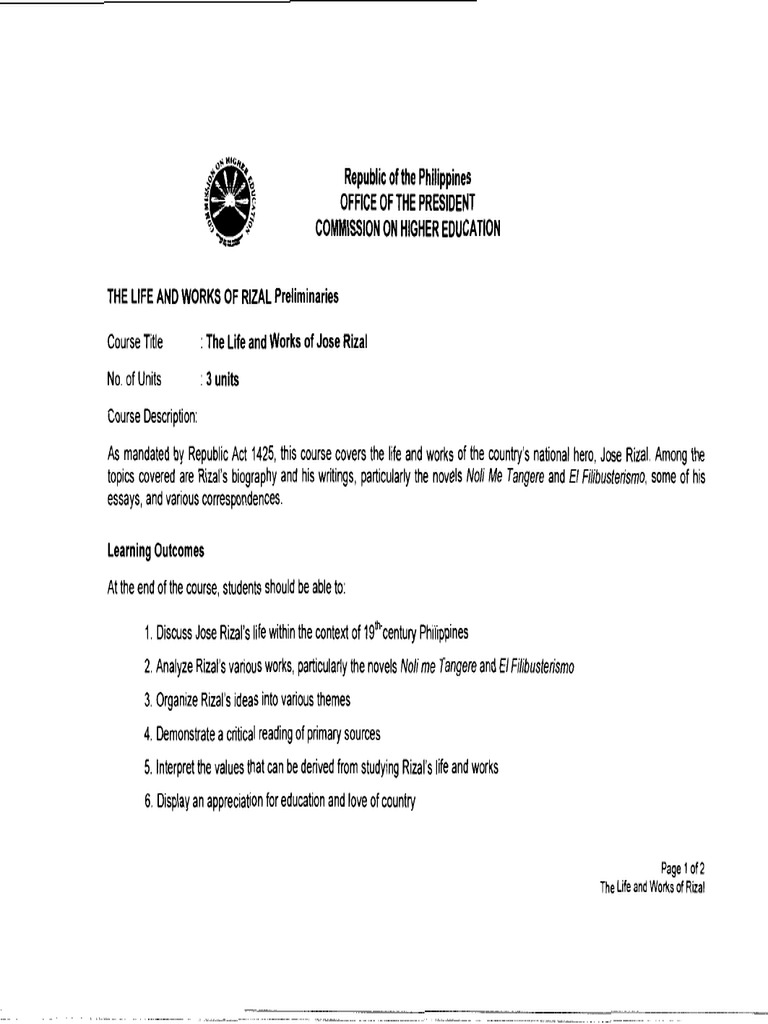 CHED Rizal Course Syllabus PDF | PDF