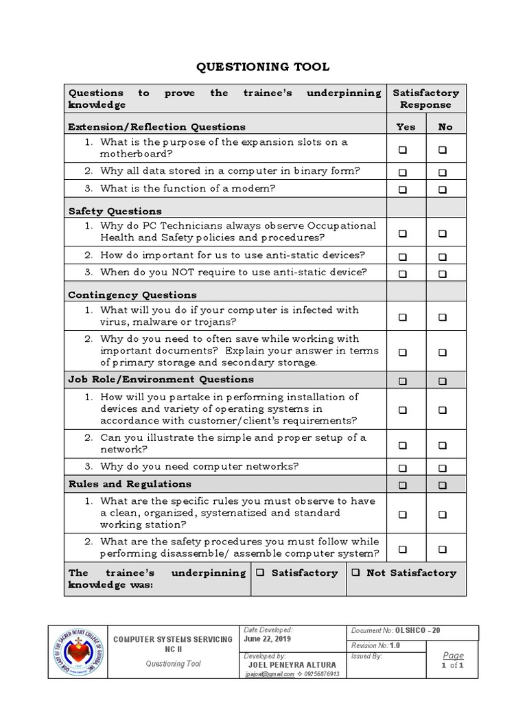 Computer Systems Servicing NC II COC4 LO2 - Questioning Tool | PDF ...
