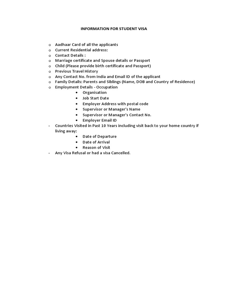 Essential Documents for Student Visa | PDF