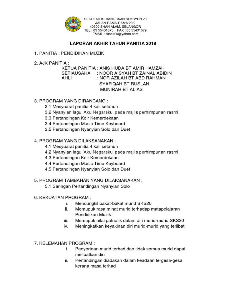 Laporan Akhir Tahun Panitia 2018 | PDF