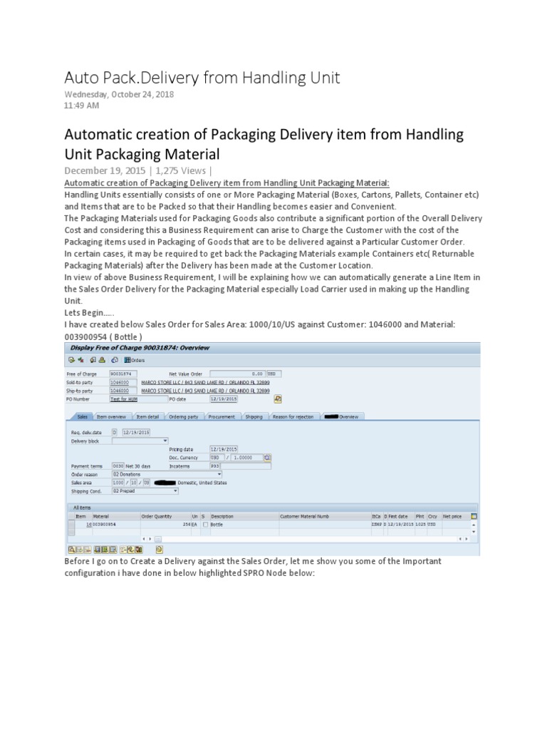 SAP Auto Pack - Delivery From Handling Unit | PDF | Pallet | Packaging ...