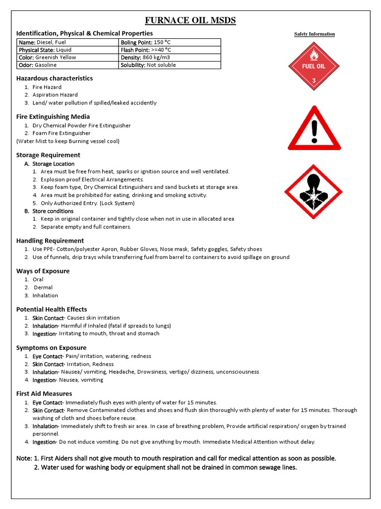Furnace Oil MSDS | PDF | Water | First Aid