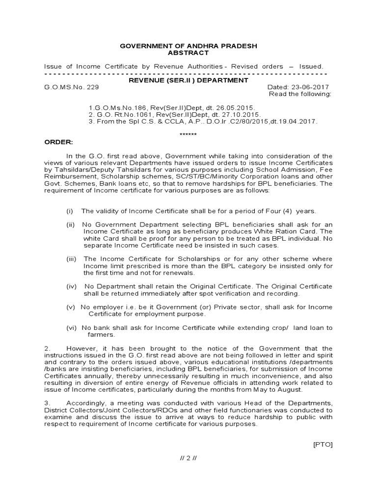 G.O 229 On Income Certificate Revenue Dept PDF | PDF | Government ...