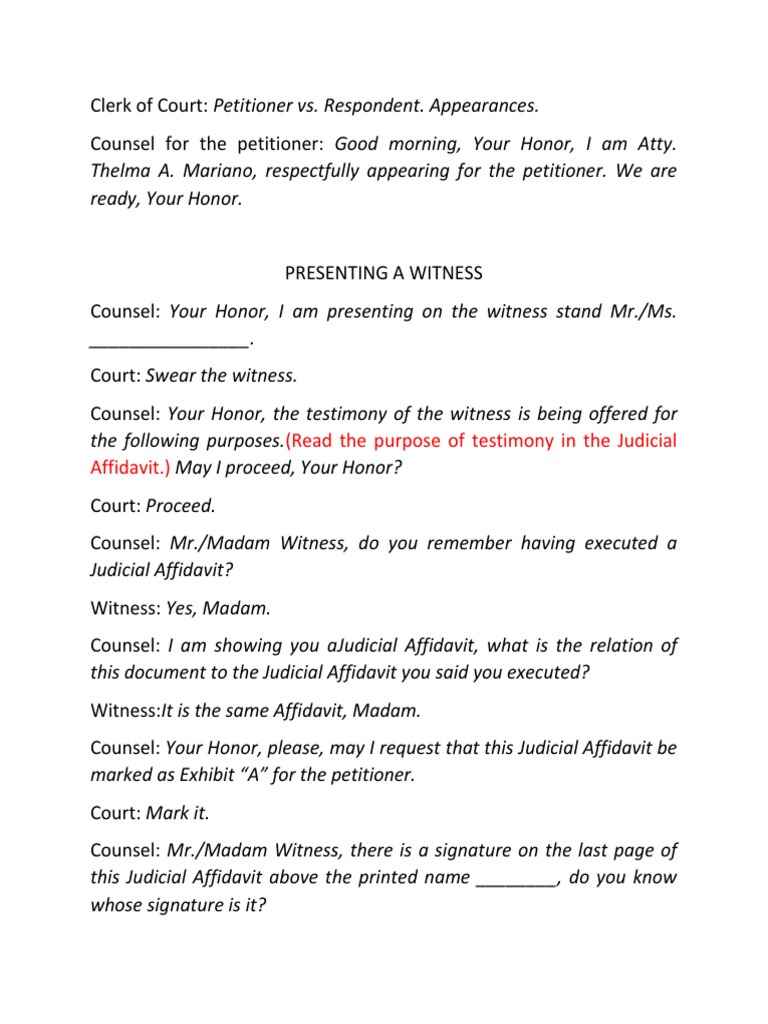 Read The Purpose of Testimony in The Judicial Affidavit. | PDF