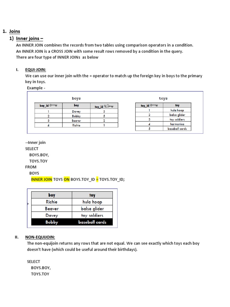 Joins 1) Inner Joins - : I. Equi-Join | PDF | Data Management | Databases