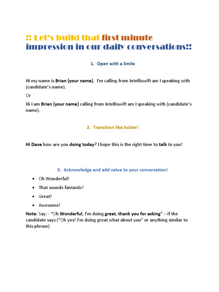 !! First Minute Impression !! Call | PDF