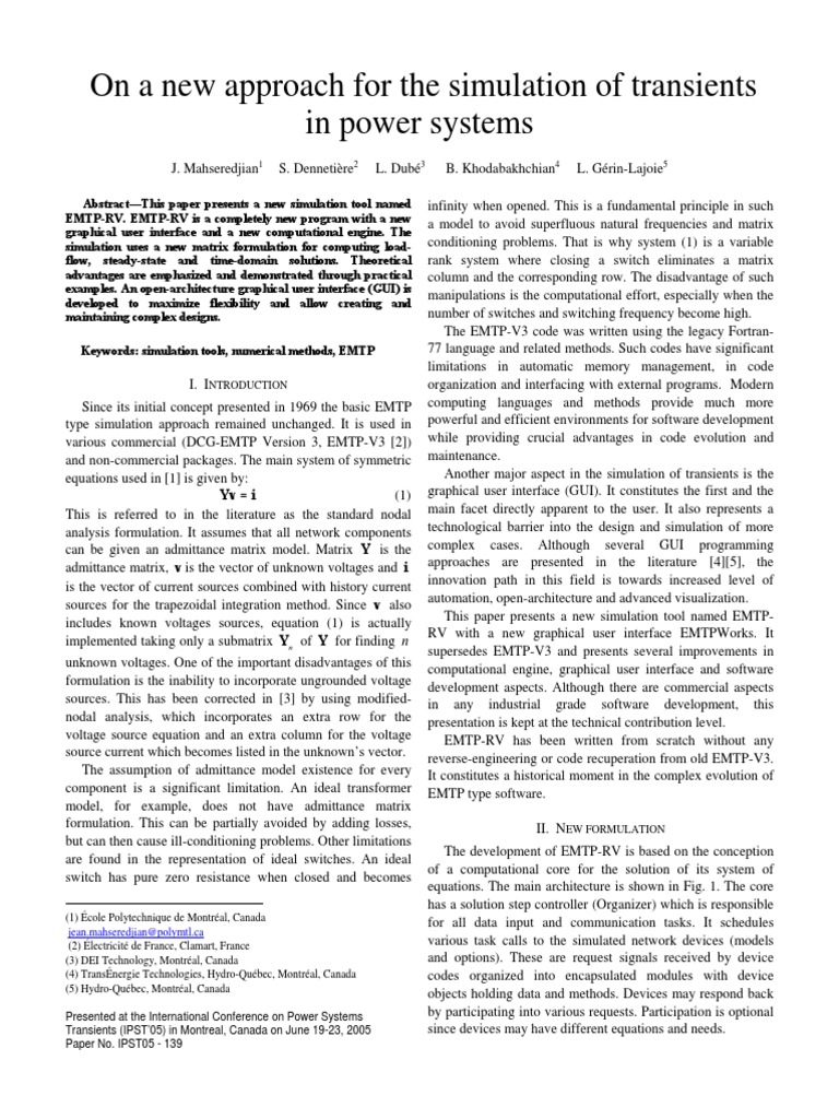 A new approach for power system transient simulation | PDF | Matrix ...