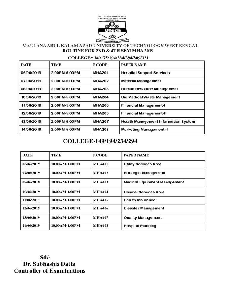 Mha Routine 2nd & 4th Sem 2019 | PDF