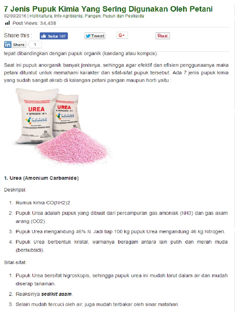 7 Jenis Pupuk Kimia Yang Sering Digunakan Oleh Petani | PDF