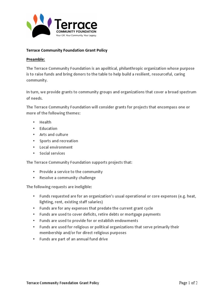 Terrace Community Foundation Grant Policy | PDF | Public Sphere | Economies