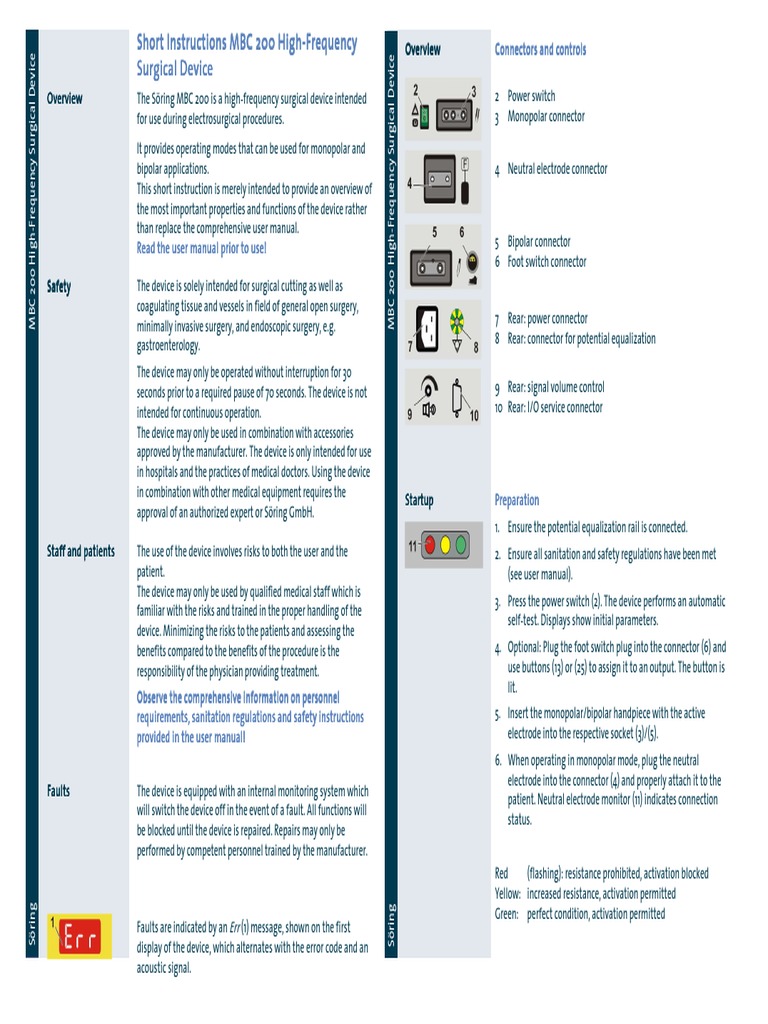 MBC 200 Short Instrucion 03-471 Englisch R01 | PDF | Switch | Surgery