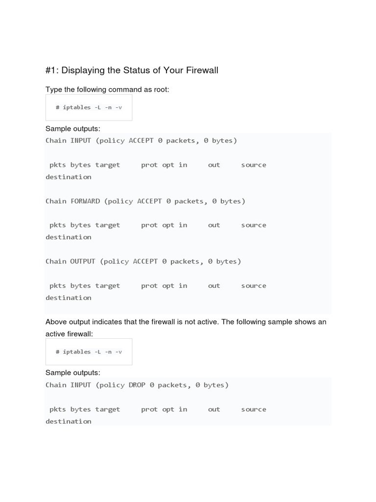 #1: Displaying The Status of Your Firewall: Type The Following Command ...