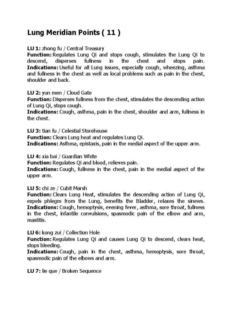 3 - Lung Meridian Points | PDF | Cough | Symptoms And Signs