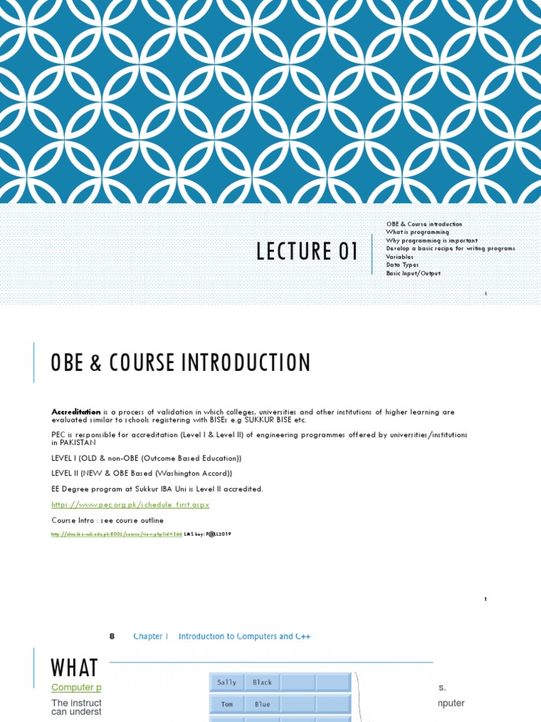 PFE Lectuer 01 Fall 2019 | PDF | Programming Language | Computer Program