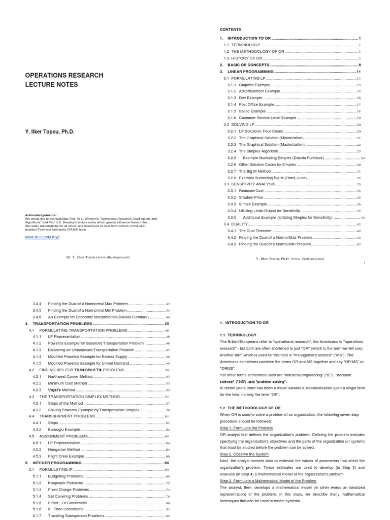 Operations Research Lecture Notes | PDF | Linear Programming ...