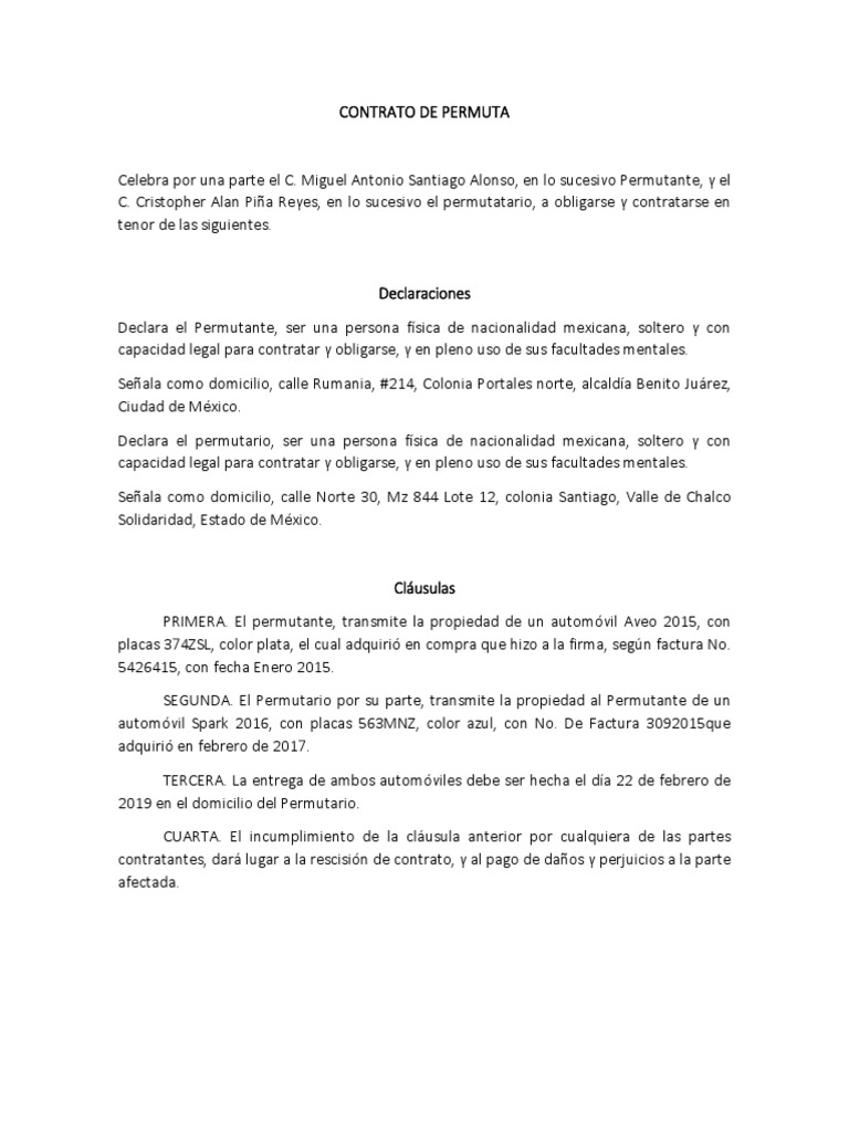 Ejemplo Contrato de Permuta | PDF