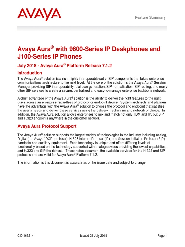 Avaya Aura With 9600-Series IP Deskphones and J100-Series IP Phones | PDF | Session Initiation ...