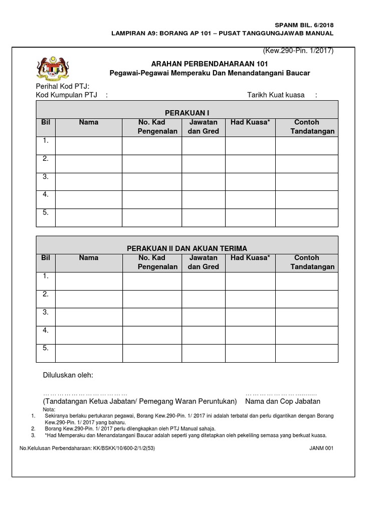 Borang AP 101: Panduan Manual PTJ | PDF