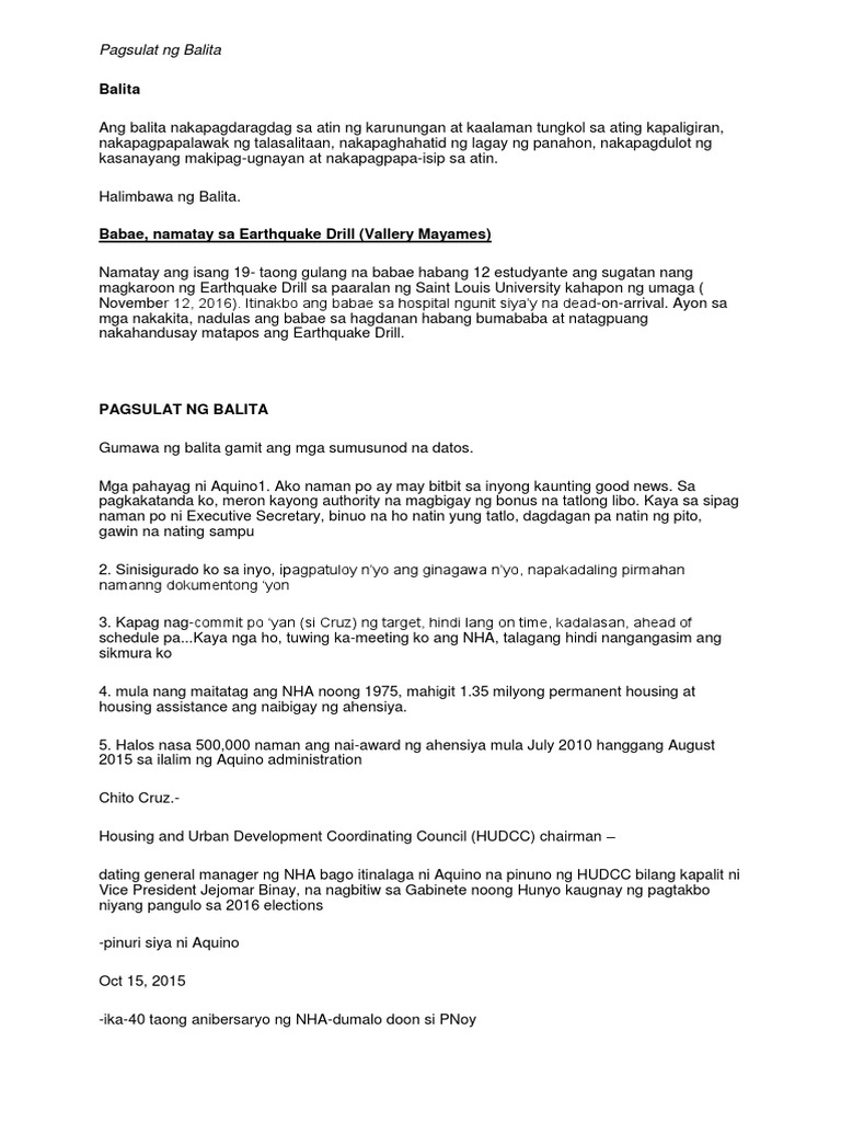 Pagsulat NG Balita | PDF