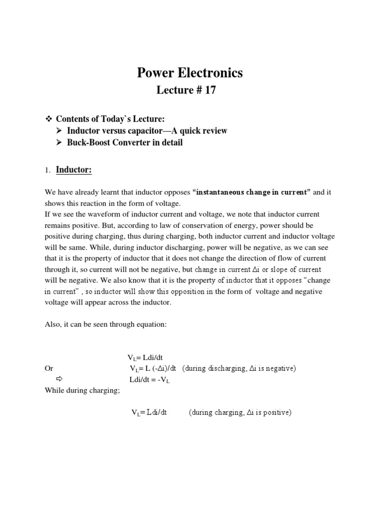 Power Electronics: Lecture # 17 | PDF | Inductor | Quantity