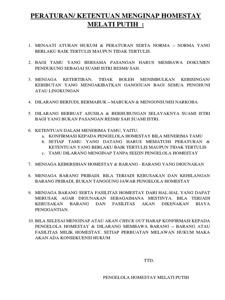 Peraturan Homestay | PDF