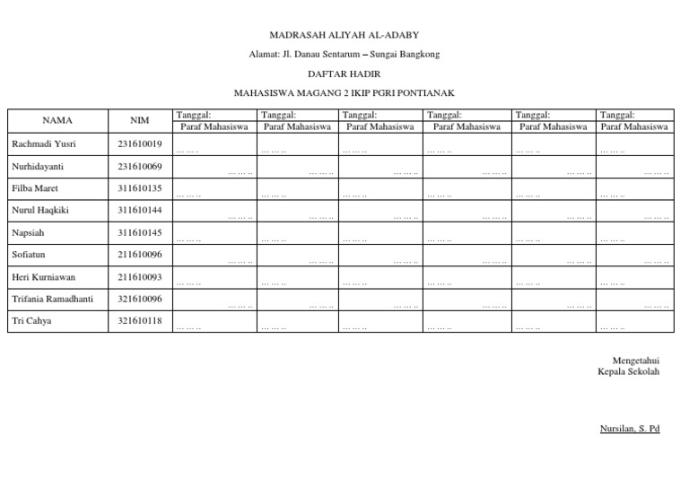 Contoh Absensi Magang | PDF