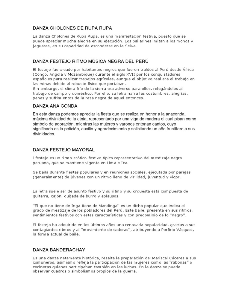 Danza Cholones de Rupa Rupa | PDF | Entretenimiento (general)