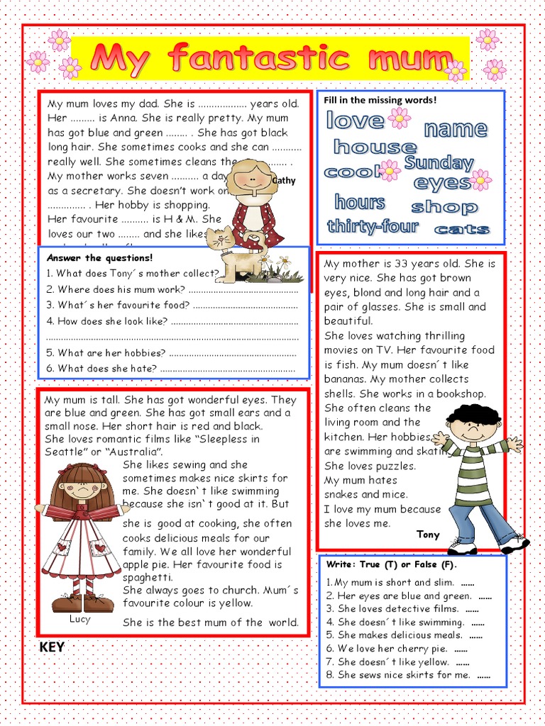 My Fantastic Mum Key Reading Comprehension Exercises 52207 | PDF | Foods