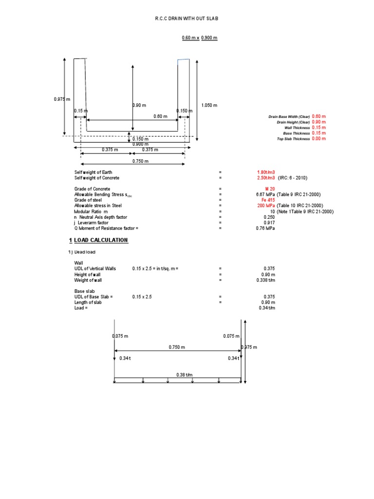 RCC Drain Design and Analysis Details | PDF | Bending | Classical Mechanics