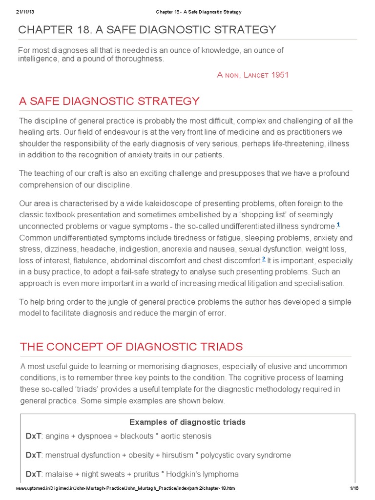 Chapter 18. A Safe Diagnostic Strategy | PDF | Medical Diagnosis | Pain
