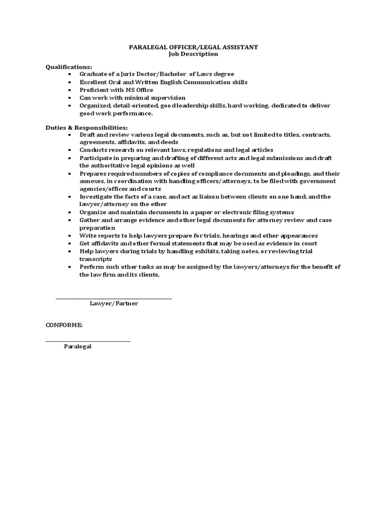 Paralegal Officer Job Description | PDF | Law