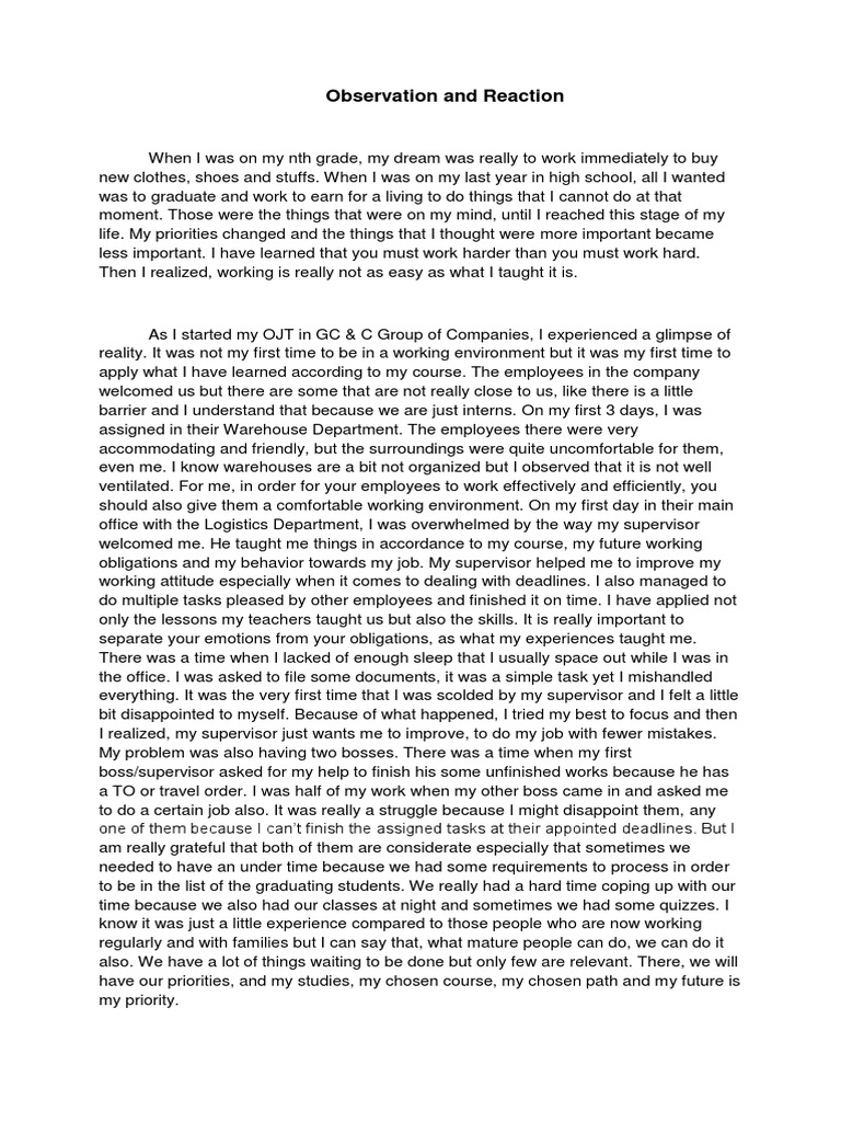 An Intern's Observation and Reflection on Workplace Realities | PDF ...