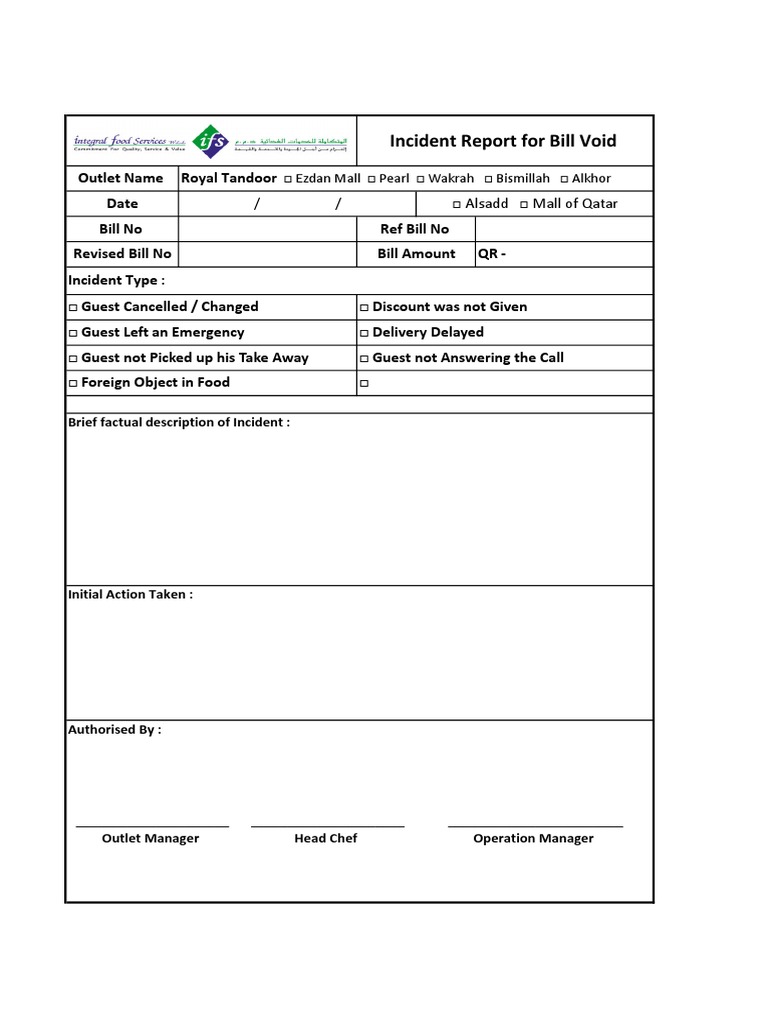 Incident Report For Void | PDF