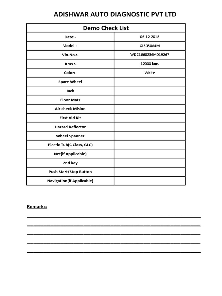 Mercedes Demo Check Lists | PDF | Cars Of Japan | Automotive Technologies