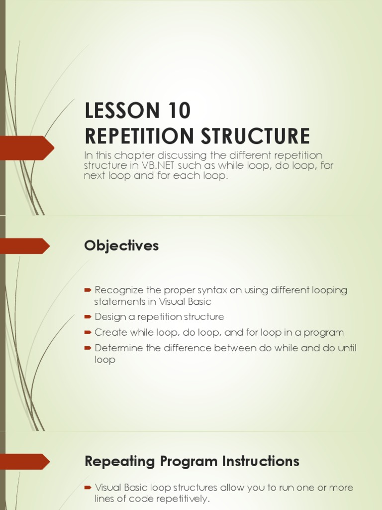 VB.NET Repetition Structures Overview | PDF | Control Flow | Visual Basic .Net