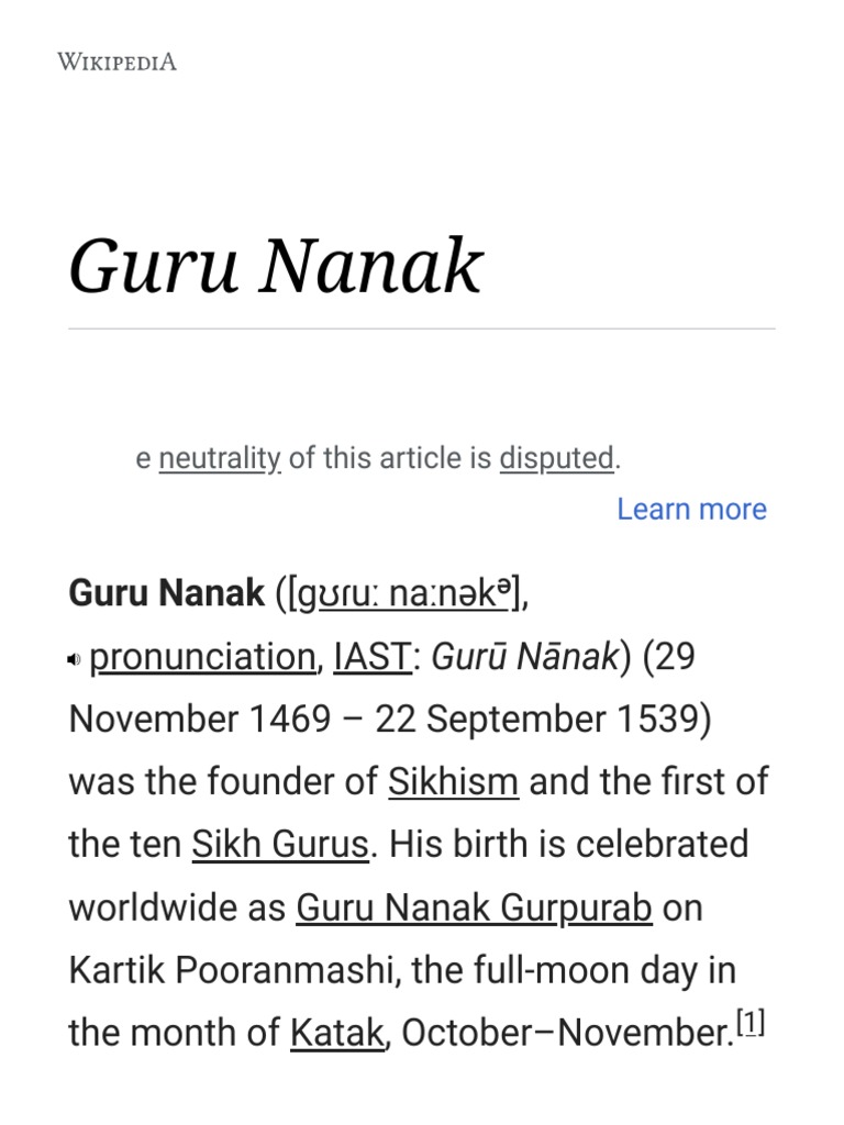 Guru Nanak - Wikipedia | PDF | Guru Nanak | Punjab