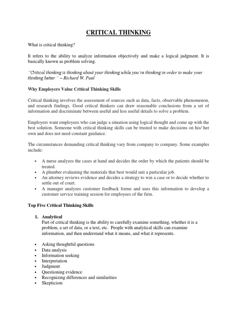 Critical Thinking | PDF | Critical Thinking | Thought