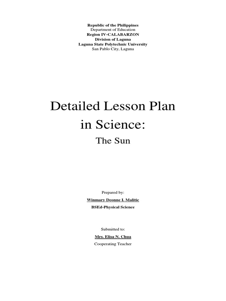 Detailed Lesson Plan in Science:: The Sun | PDF | Sunscreen | Sun