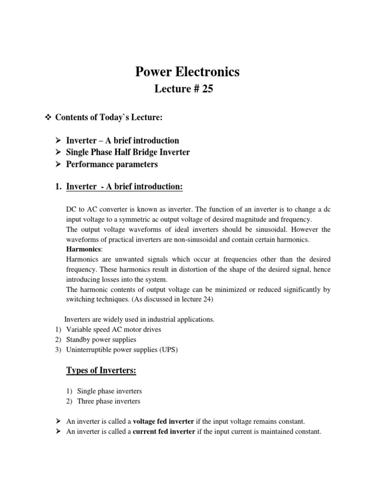 Power Electronics: Lecture # 25 | Download Free PDF | Power Inverter ...
