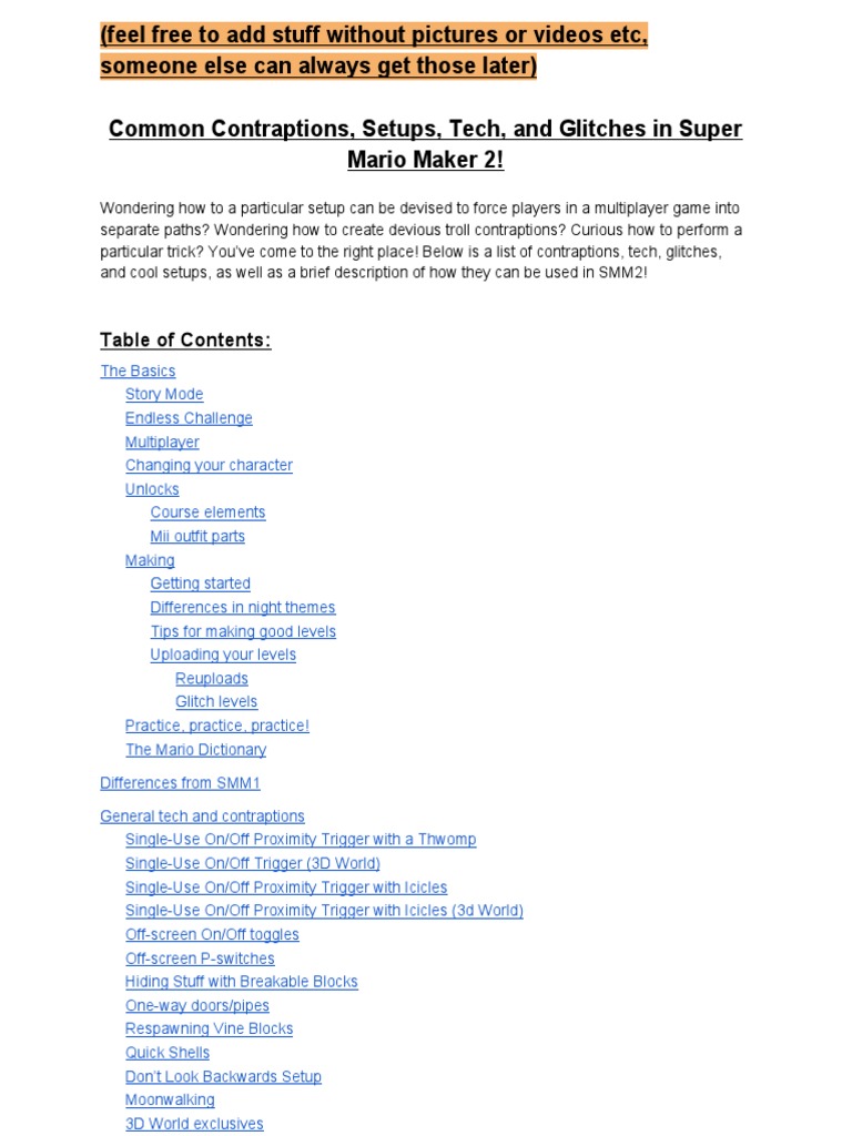 Common Contraptions, Setups, Tech, and Glitches in SMM2 | Download Free ...