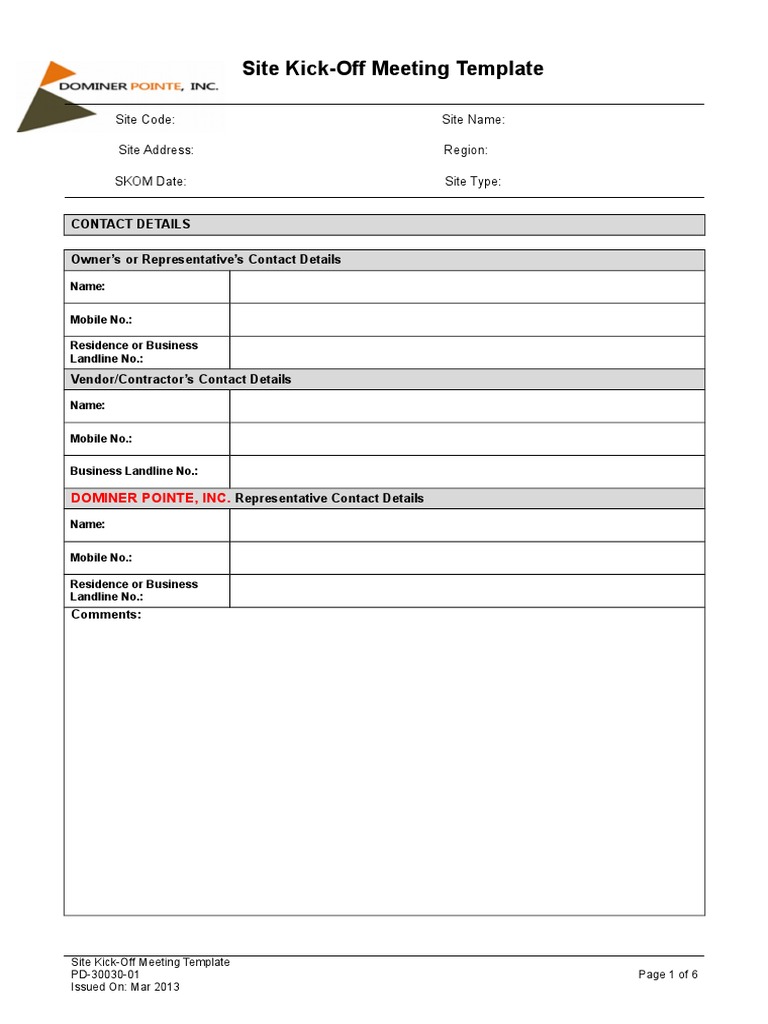 Site Kick Off Meeting Template - Rev - 02 - 020316 | PDF | Nature