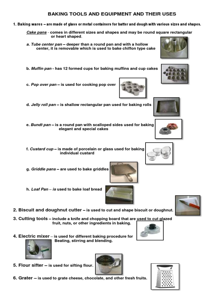 Baking Tools and Equipment and Their Uses | PDF | Cakes | Muffin