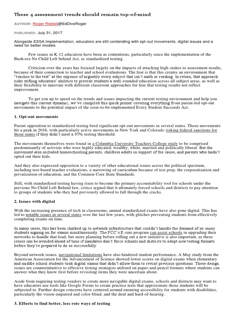 Four Key Assessment Trends Educators Must Navigate Under ESSA ...