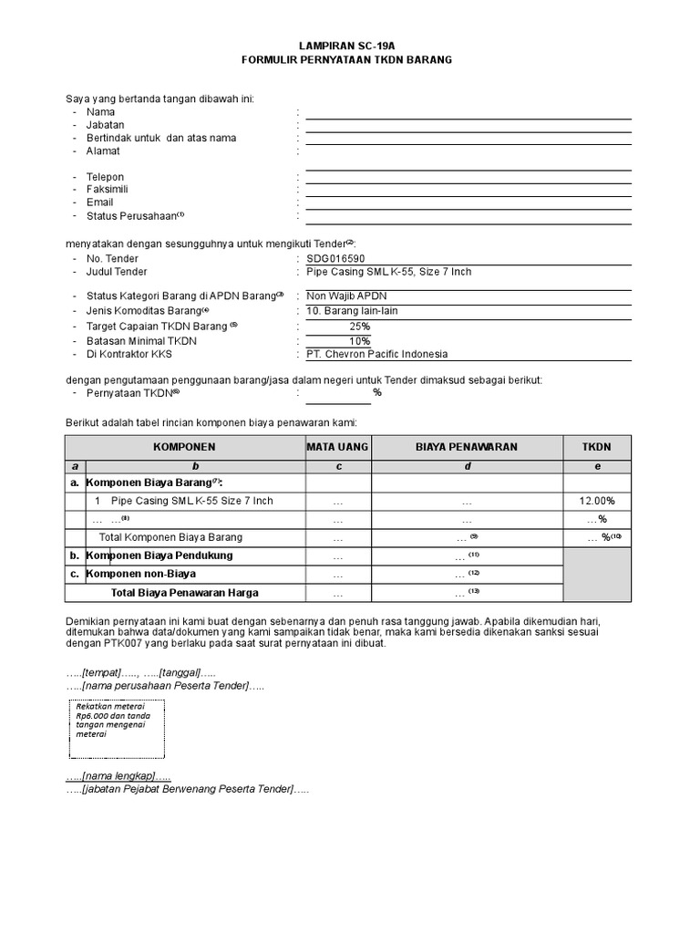 TKDN Form Sc-19a | PDF